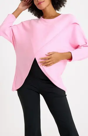 ACCOUCHEE Crossover Long Sleeve Maternity/nursing Knit Top - Light Pink