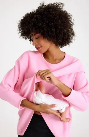 ACCOUCHEE Crossover Long Sleeve Maternity/nursing Knit Top - Light Pink