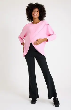 ACCOUCHEE Crossover Long Sleeve Maternity/nursing Knit Top - Light Pink