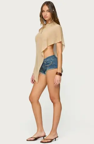 EDIKTED Azalia Asymmetric Open Knit Sweater - Beige