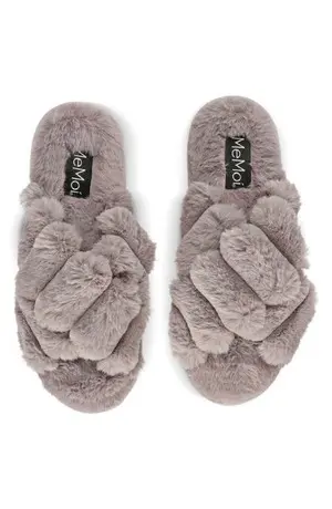 MEMOI Double Cross Plush Slippers - Gray