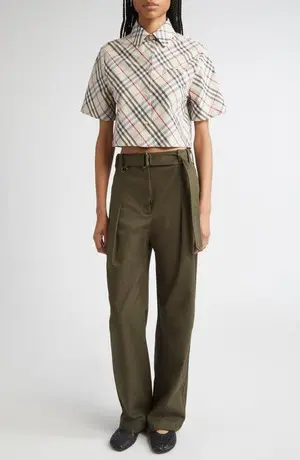 Burberry Cotton Gabardine Belted Pants