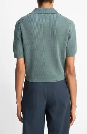 Vince Rib Silk & Cotton Polo - Teal Stone