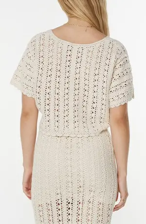 Roxy Boxy Crochet Sweater - Parchment Solid