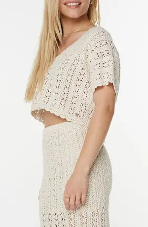 Roxy Boxy Crochet Sweater - Parchment Solid