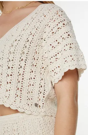 Roxy Boxy Crochet Sweater - Parchment Solid