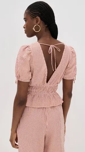 WAYF Nina Tie-front Top - Clay Seersucker