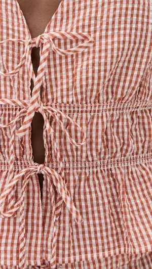 WAYF Nina Tie-front Top - Clay Seersucker