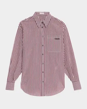 Brunello Cucinelli Stripe Blouse With Monili Pocket - C216 Bordeaux