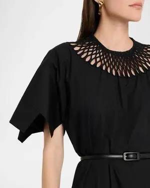 Mantū Embroidered Fringe-hem Cotton Maxi Dress - Black