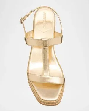 JIMMY CHOO Theia 60 Metallic Leather Wedge Sandals - Gold