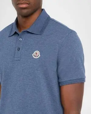 Moncler Apos;s Leather-emblem Polo Shirt - Blue