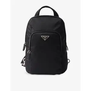 Prada Logo-plaque Re-nylon And Saffiano-leather Backpack - Black