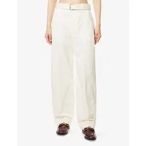Bottega Veneta Straight-leg Cotton Twill Trousers With Belt - Frosting