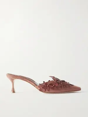 Manolo Blahnik Harnes 50 Appliquéd Suede Mules