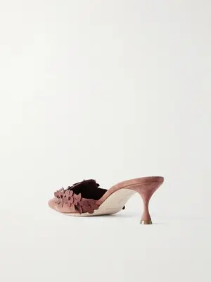 Manolo Blahnik Harnes 50 Appliquéd Suede Mules