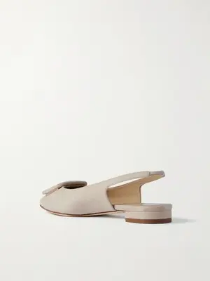 Manolo Blahnik Maylura Buckled Suede Slingback Flats - Neutrals