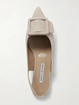 Manolo Blahnik Maylura Buckled Suede Slingback Flats - Neutrals