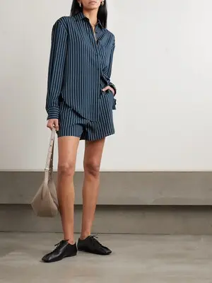 THE FRANKIE SHOP Lui Striped Crepe Shorts - Blue