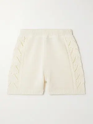 Loulou De Saison Andel Cable And Pointelle-knit Cotton Shorts - Neutrals