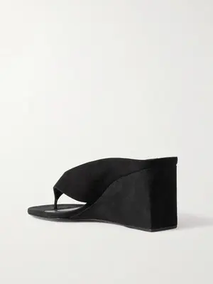 Alaïa Tong 75 Suede Wedge Sandals - Black