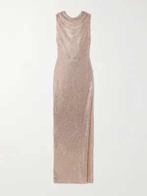 SELF-PORTRAIT Cutout Draped Crystal-embellished Mesh Gown