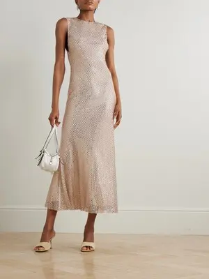 SELF-PORTRAIT Cutout Draped Crystal-embellished Mesh Gown