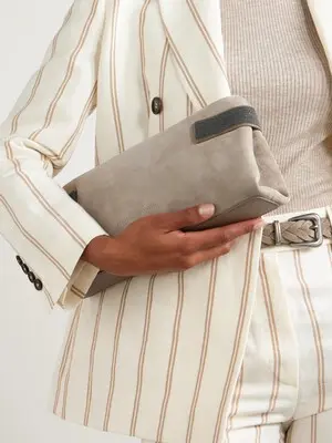 Brunello Cucinelli Leather-trimmed Suede Clutch - Gray