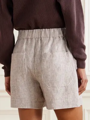Brunello Cucinelli Striped Linen Relaxed Fit Shorts - Off-white