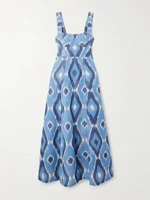 EMPORIO SIRENUSE Azzurra" Ikat Print Hemp And Cotton-blend Maxi Dress - Blue