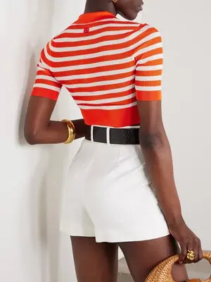 Dolce & Gabbana Cropped Striped Ribbed-knit Polo Shirt