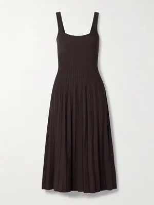 Staud Ellison Ribbed-knit Midi Dress - Brown