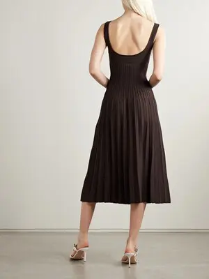 Staud Ellison Ribbed-knit Midi Dress - Brown