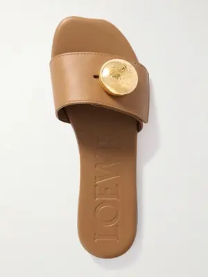 Loewe Pebble Embellished Leather Slides - Brown