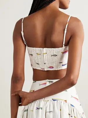 Staud Federico Cropped Printed Linen Top