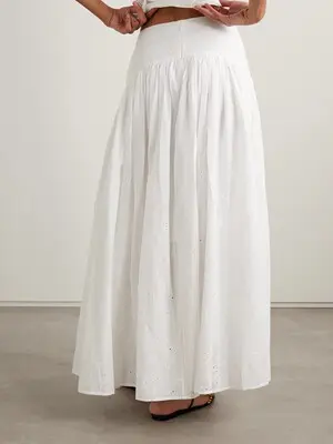 Staud Procida Broderie Anglaise Cotton Maxi Skirt - White