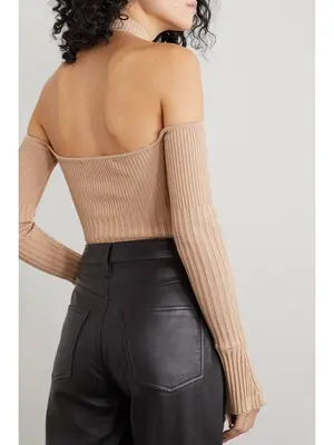 ANDREĀDAMO Cutout Ribbed-knit Top