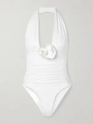 MAYGEL CORONEL Pilaya Appliquéd Halterneck Swimsuit - Neutrals