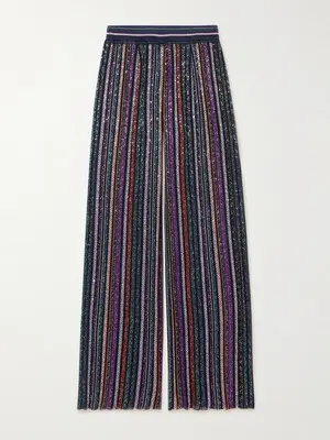 Missoni Sequined Striped Crochet-knit Wide-leg Pants - Black