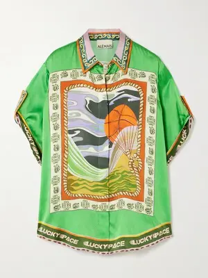 ALEMAIS Lucky Pace Printed Silk-satin Shirt - Green