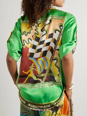 ALEMAIS Lucky Pace Printed Silk-satin Shirt - Green