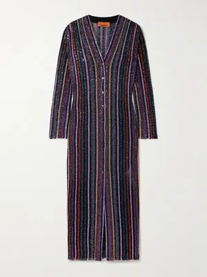Missoni Sequin-embellished Striped Crochet-knit Cardigan