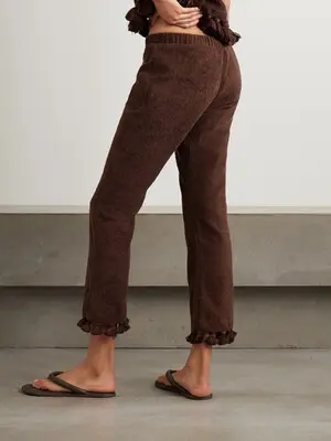 CAP D’ANTIBES Cropped Flared Tasseled Cotton-terry Pants