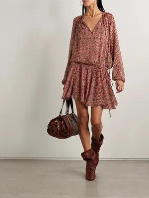 MARANT ETOILE Bess Gathe Printed Mini Dress
