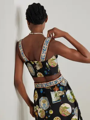 Farm Rio Printed Cotton Bustier Top