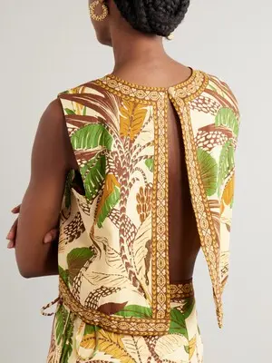 Farm Rio Cropped Printed Linen-blend Top