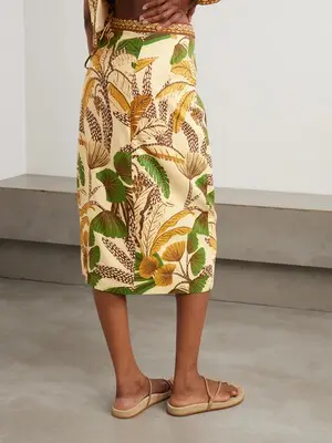 Farm Rio Printed Linen-blend Wrap Midi Skirt With Tassels