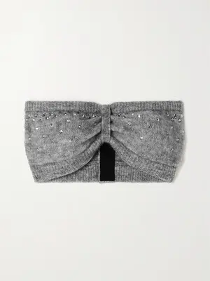 Alessandra Rich Cropped Crystal-embellished Knitted Top - Gray