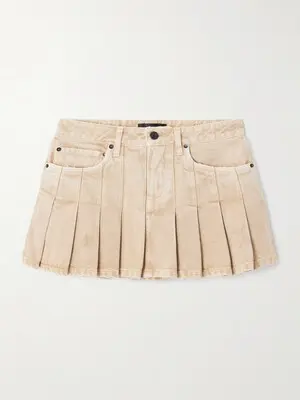 Balenciaga Pleated Denim Mini Skirt - Neutrals