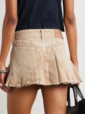 Balenciaga Pleated Denim Mini Skirt - Neutrals
